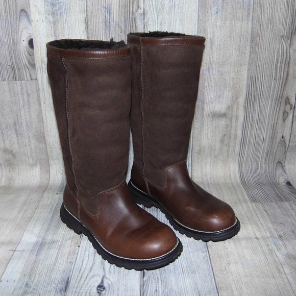 UGG | Shoes | Ugg Brooks Tall Brown Leathersheepskin Boots Womens Size ...